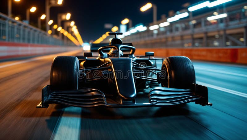 Silver Race Car on the Track at Night Stock Illustration - Illustration ...