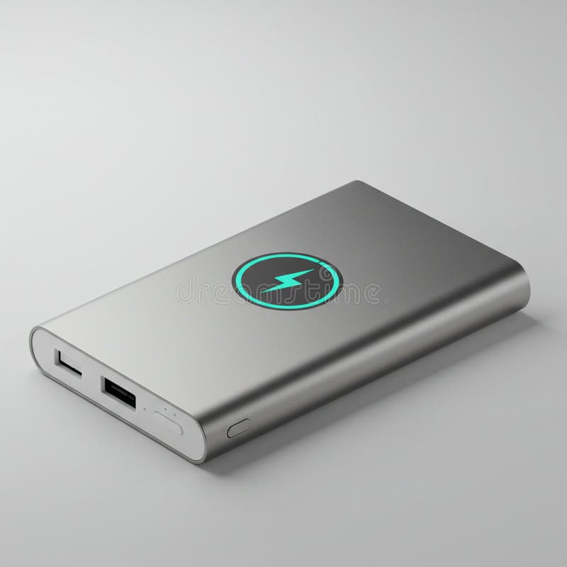 Silver Rectangular Power Bank with Rounded Edges, Featuring a Glowing ...