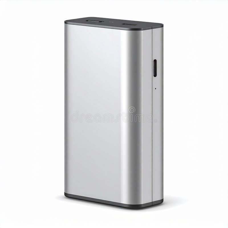 Silver Rectangular Power Bank on White Background Stock Illustration ...