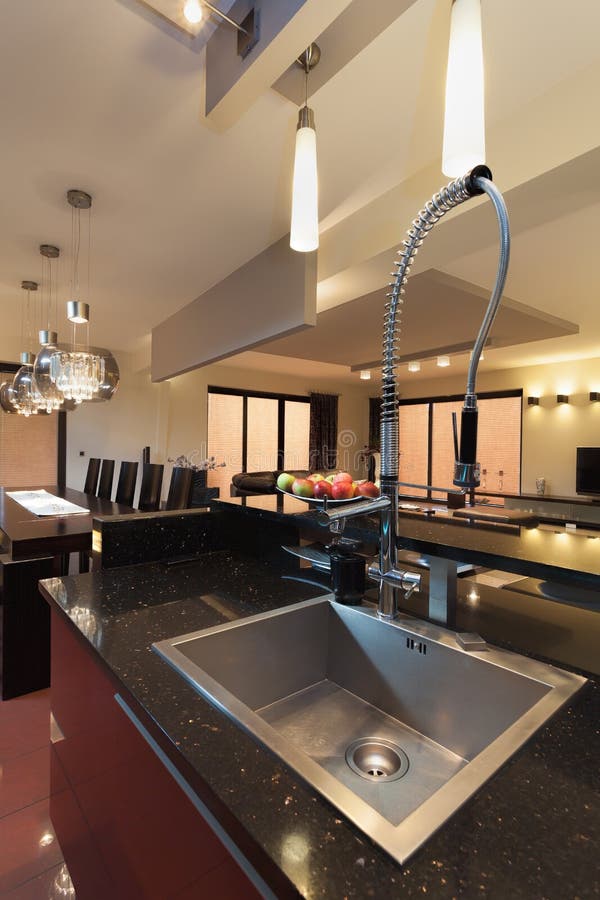 Silver Rectangular Sink in Kitchen Stock Image - Image of household ...