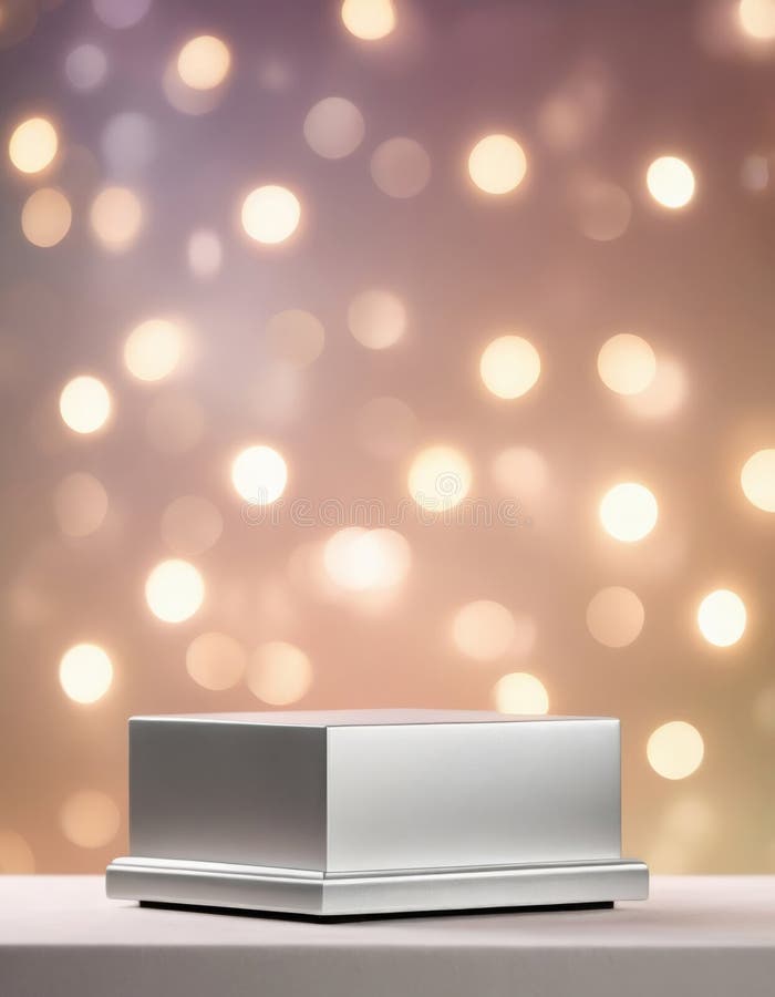 Silver Rectangular Stand Against Light Bokeh Background, Pedestal for ...