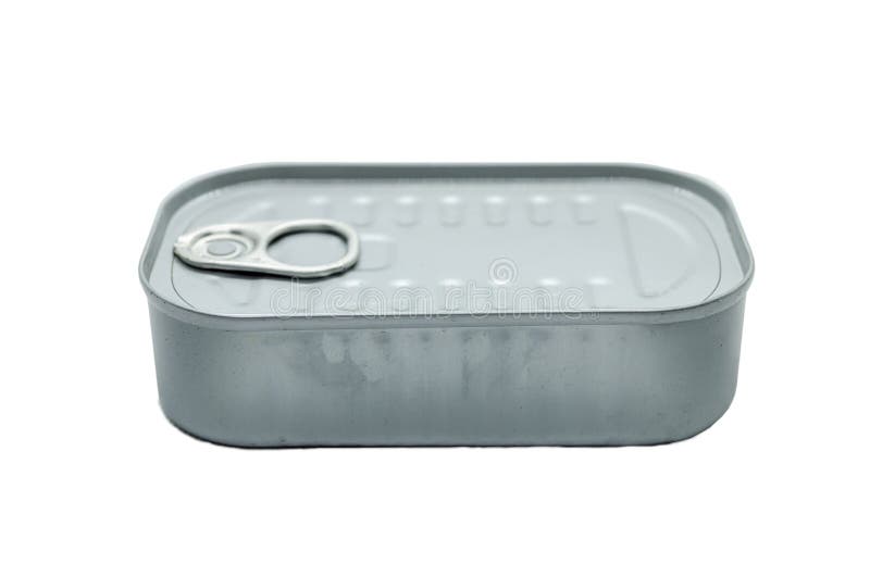 Silver Rectangular Tin Can, Empty, for Fish Stock Photo - Image of ...