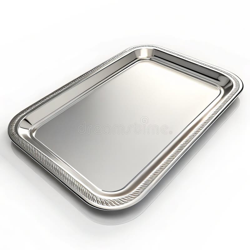 Silver Rectangular Tray, Isolated on White Background, 3D Render ...