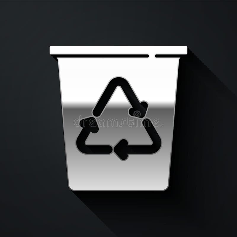 Silver Recycle Bin with Recycle Symbol Icon Isolated on Blue Background ...