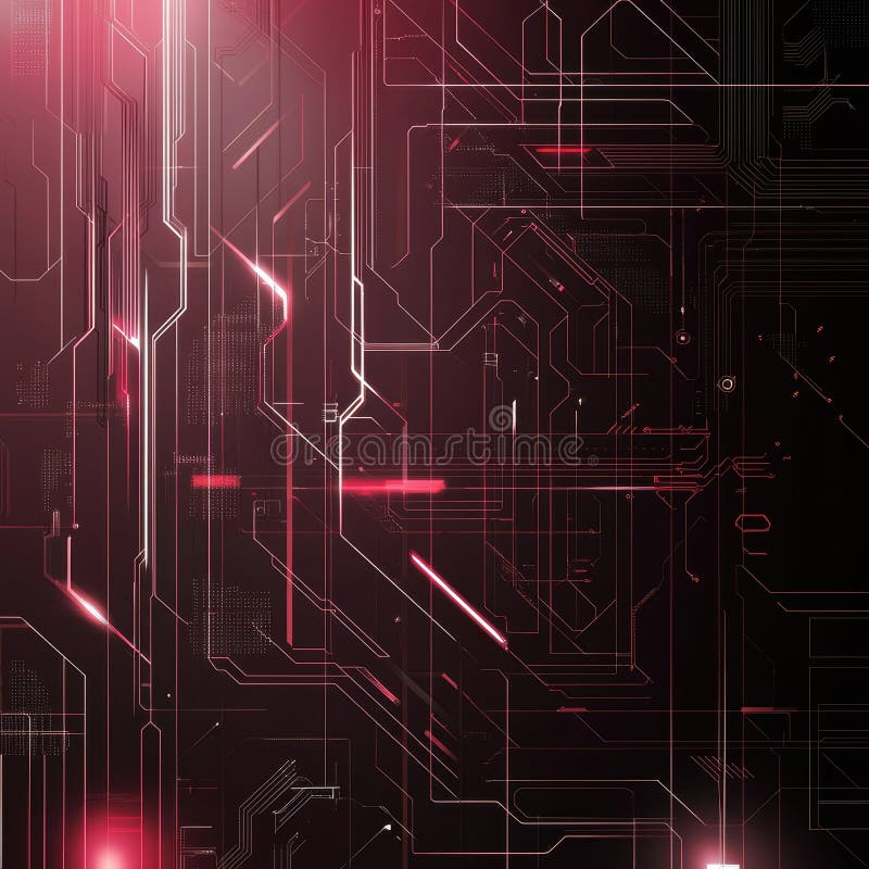 Silver and Red Cybernetic Backdrop with Circuit Patterns and Glowing ...
