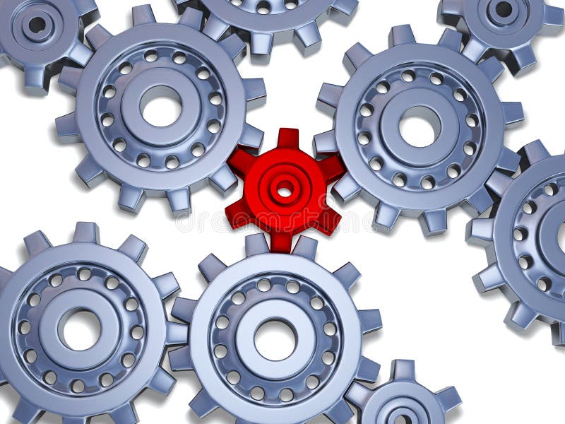 Many Gears Turning Together, One in Red Stock Illustration ...