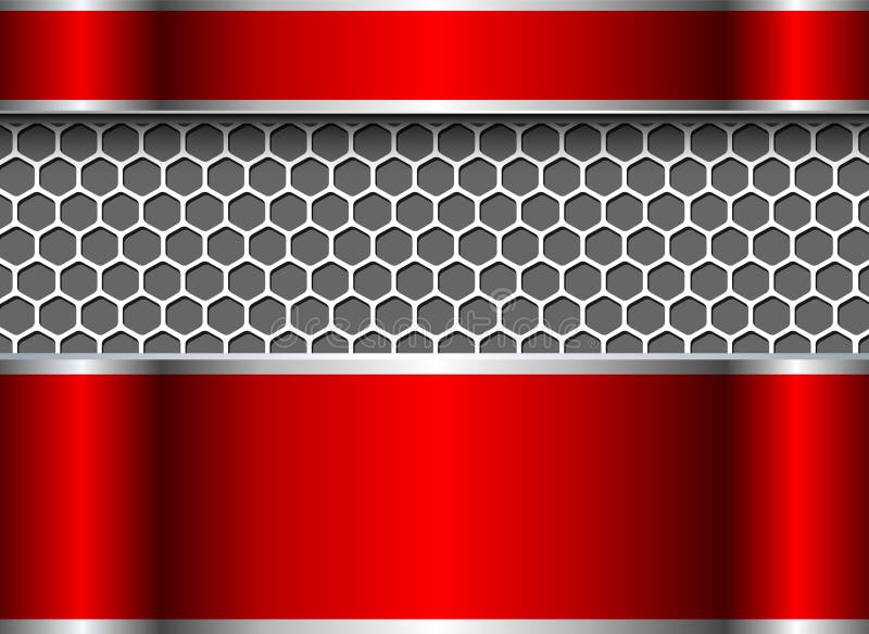 Silver Red Metallic Background with Hexagons Pattern Stock Vector ...