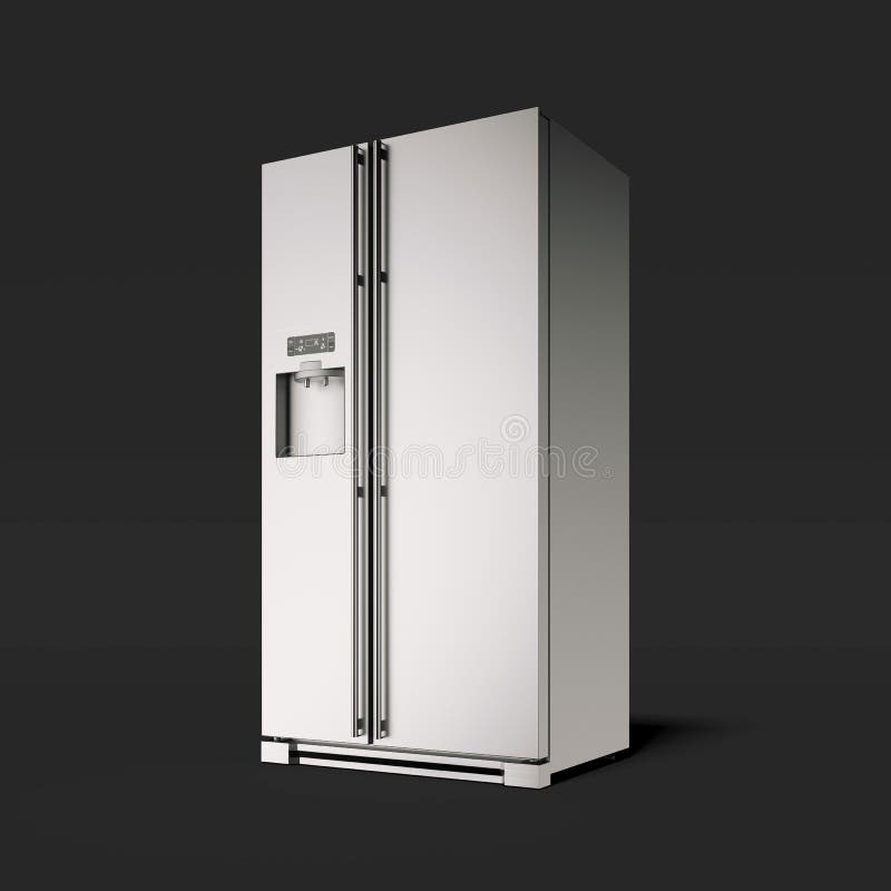 Silver Refrigerator in the Black Studio. 3d Rendering Stock ...