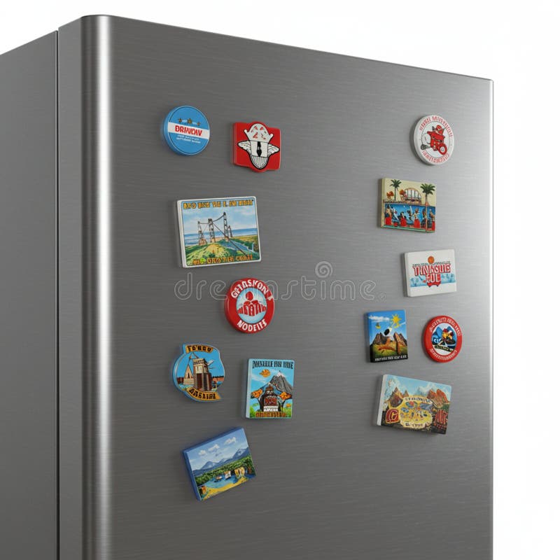 Silver Refrigerator with Colorful Magnets, Showcasing Various Designs ...
