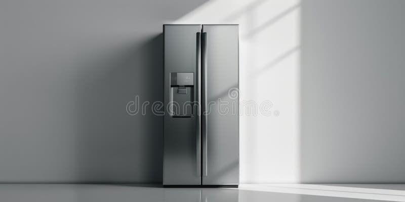 A Silver Refrigerator Sits in a White Room, Providing a Modern and ...