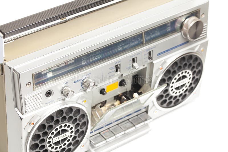 Silver Retro Ghetto Radio Boom Box Cassette Recorder from 80s Stock ...