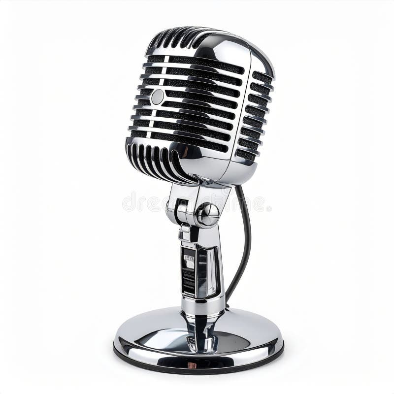Silver Retro Microphone on White Background Stock Illustration ...