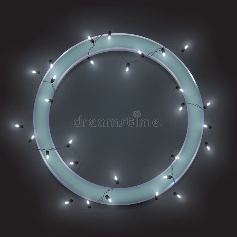 Silver Retro Neon Circle Frame, Led Shiny Lights Garland, Vector ...