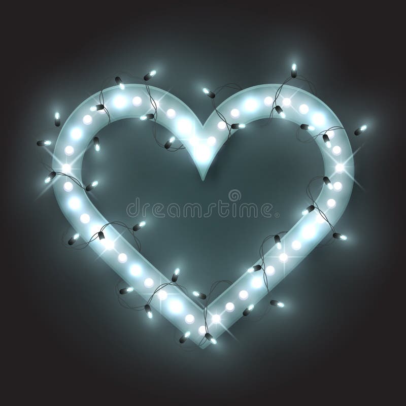 Silver Retro Neon Heart Frame, Led Light Shine Garland, Vector ...