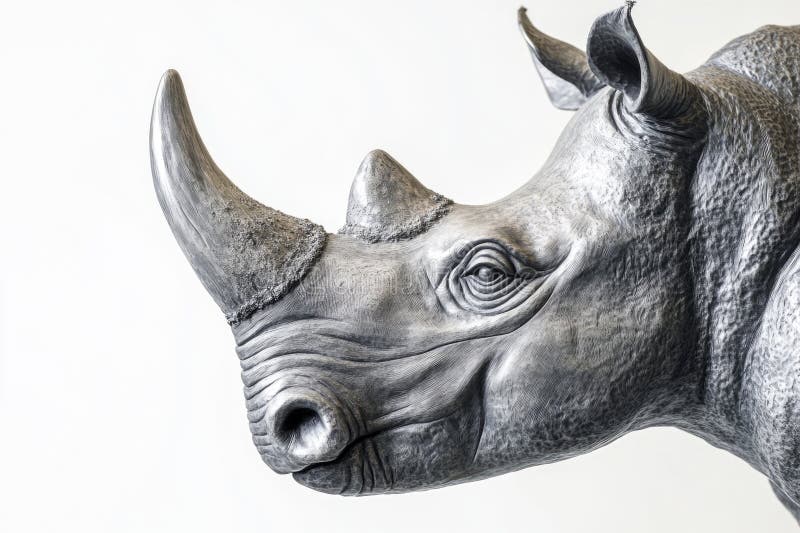 A Silver Rhino with a Large Horn on Its Head Stock Photo - Image of ...