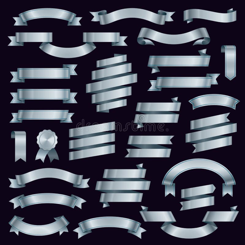 Silver Ribbon Banners Retro Collection Stock Vector - Illustration of ...