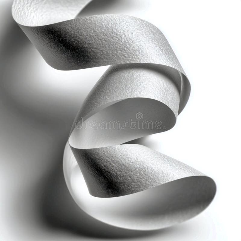 A Curled Silver Ribbon Casting a Shadow on a White Background Stock ...