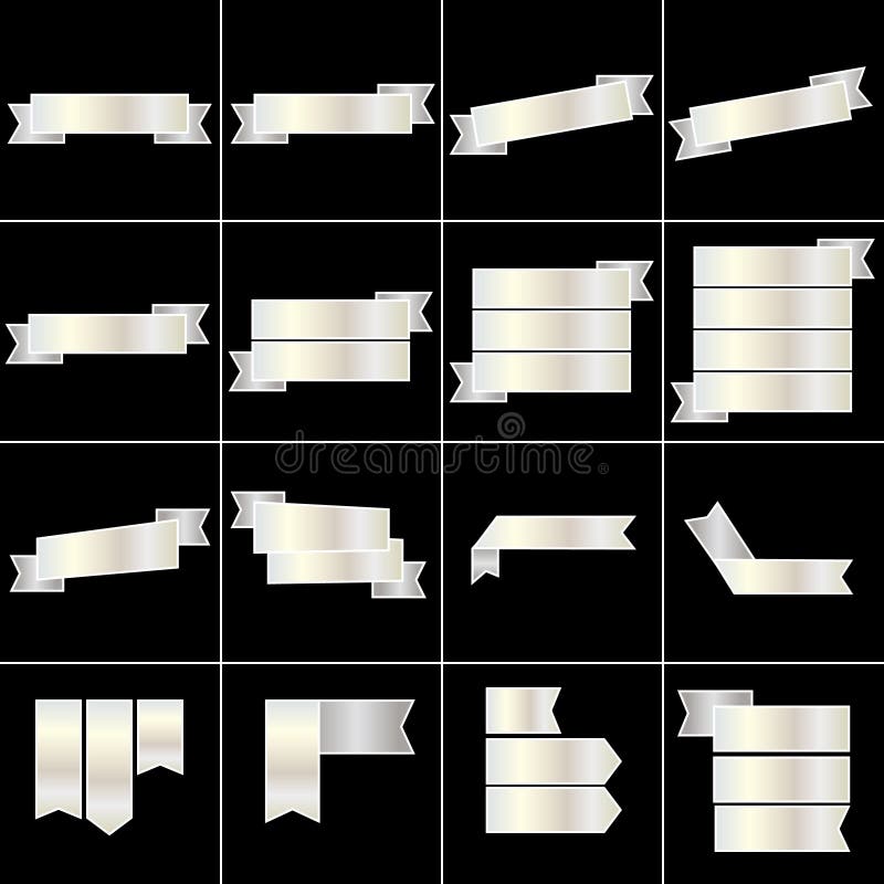 Silver ribbon icons set stock illustration. Illustration of scroll ...