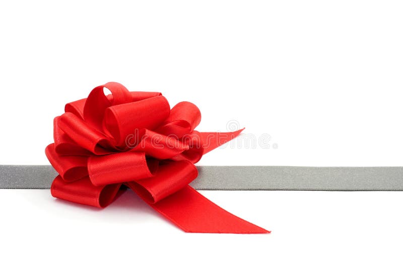 Silver Ribbon and Red Ribbon Bow Stock Photo - Image of greeting ...