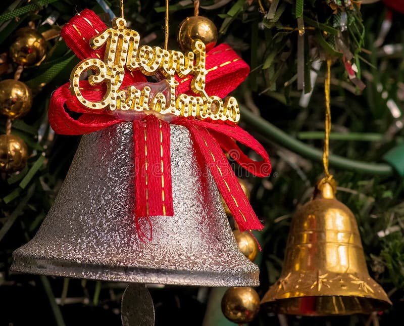 Silver Ring Bell with Merry Christmas Stock Image - Image of detailed ...