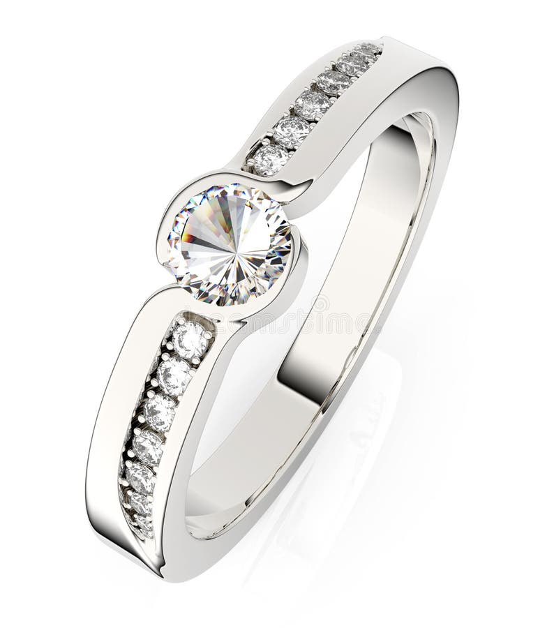 Silver Ring with Diamond Isolated on White Stock Photo - Image of ...