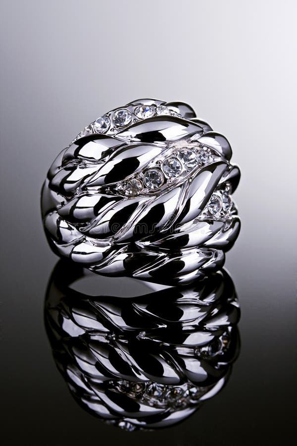 Silver ring with diamonds stock image. Image of round - 14800199