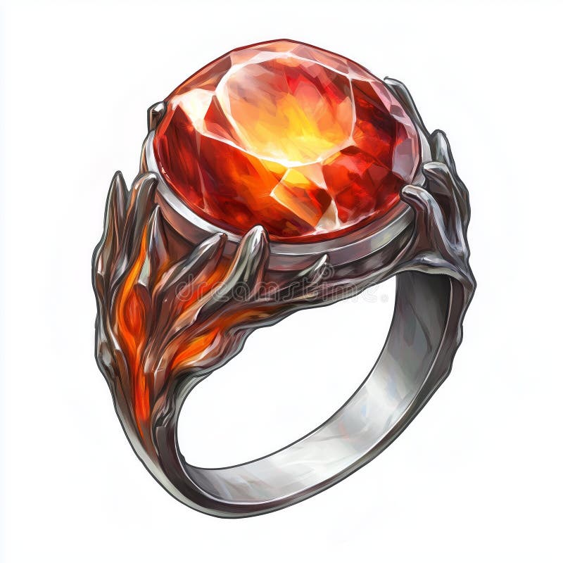 Silver Ring with Fiery Gem and Claw Design Stock Photo - Image of ...