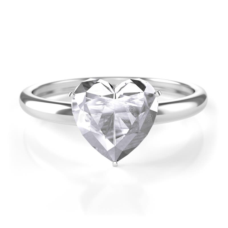 Silver Ring with Heart Shaped Diamond Stock Photo - Image of shape ...