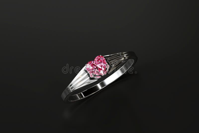 Silver Ring with Pink Ruby Heart Shape Diamond 3d Rendering Isolated on ...