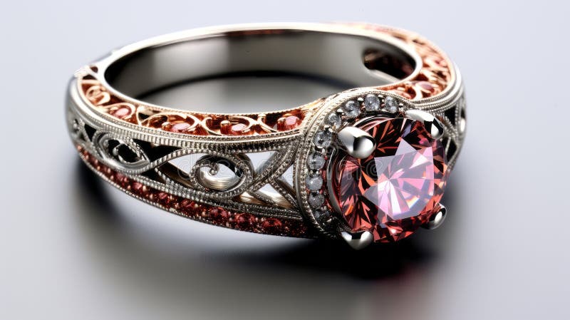 Silver Ring with Red Diamond. Generative AI. Stock Illustration - Illustration of blue ...