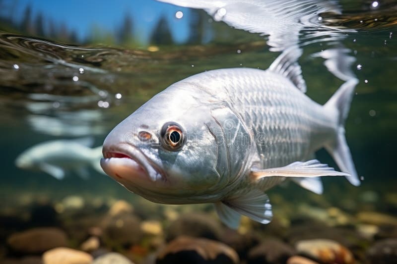 Silver River Fish Swim in Shoals Underwater in the River Close View ...