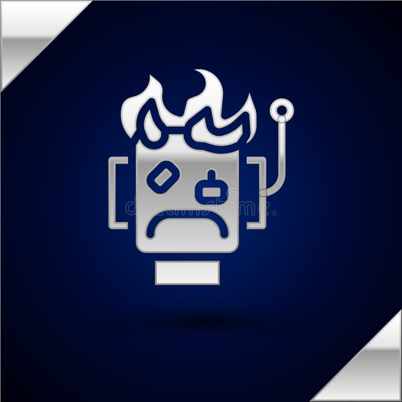 Silver Robot Burned Out Icon Isolated on Dark Blue Background. Vector ...