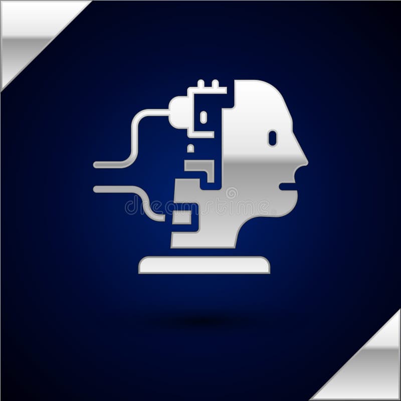 Silver Robot Connected for Maintenance Icon Isolated on Dark Blue ...