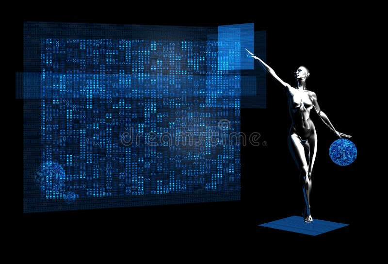 Silver Robot Girl Computing Stock Illustration - Illustration of form ...