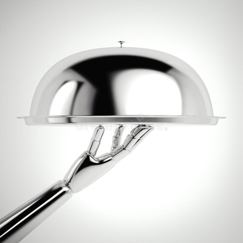 Silver Robot Hand with Silver Tray. 3d Rendering Stock Illustration ...