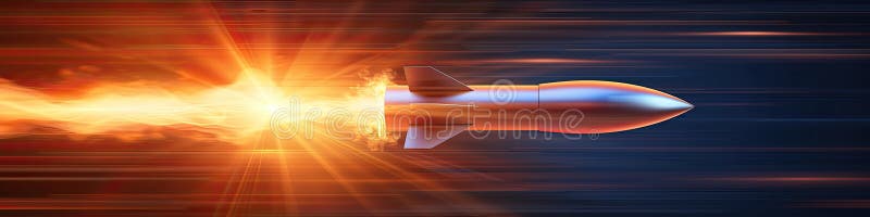 A Silver Rocket is Flying through the Sky with a Bright Orange Trail ...