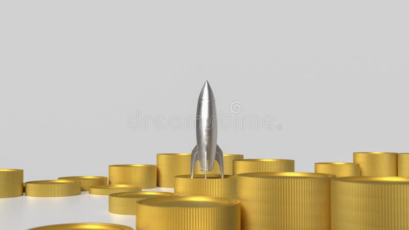 The Silver Rocket and Gold Coins for Business Concept 3d Rendering ...