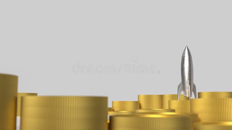 The Silver Rocket and Gold Coins for Business Concept 3d Rendering ...