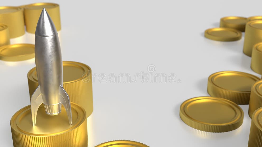 The Silver Rocket and Gold Coins for Business Concept 3d Rendering ...