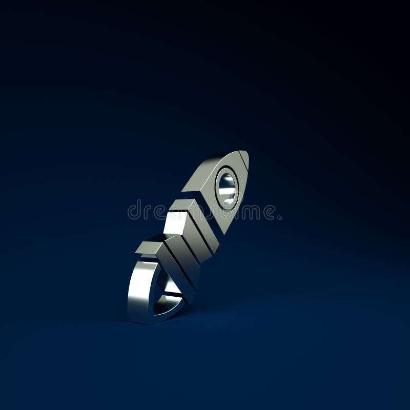 Silver Rocket Ship with Fire Icon Isolated on Blue Background. Space ...