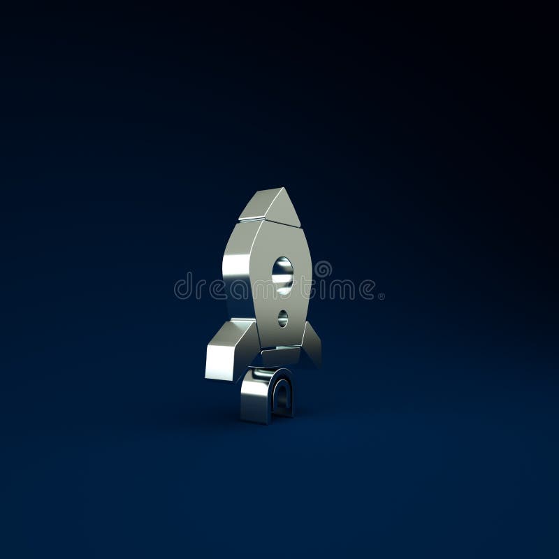 Silver Rocket Ship with Fire Icon Isolated on Blue Background. Space ...