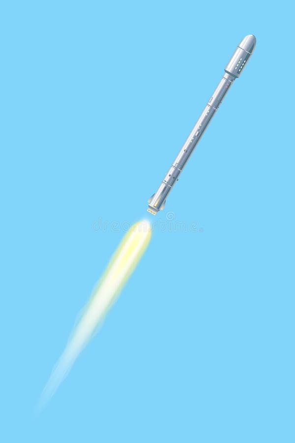 Silver Rocket Ship Flying on Sky Stock Vector - Illustration of booster ...