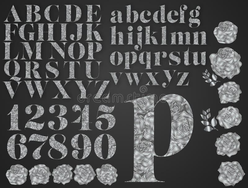 Silver Rose Pattern Full Alphabet Set with Capital, Simple Letters and ...