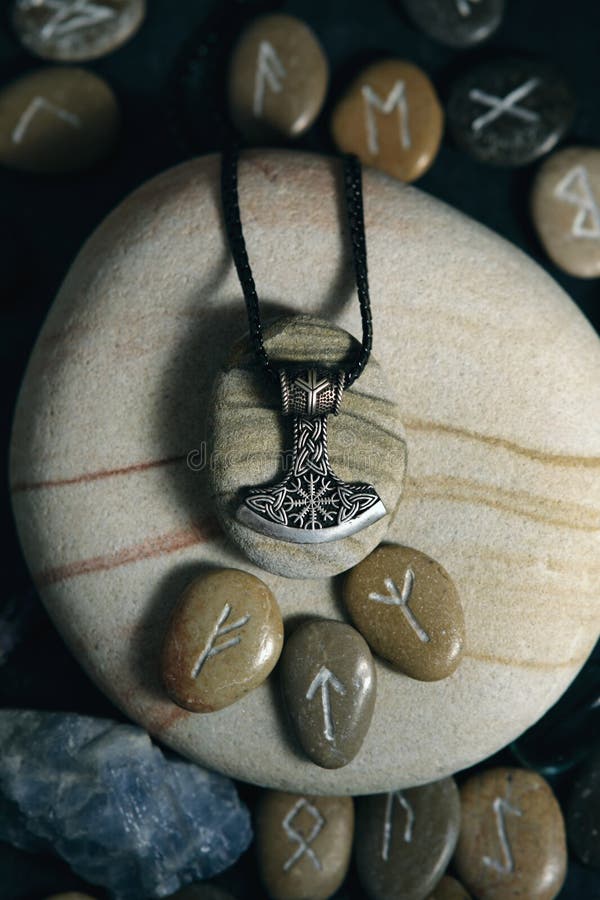 Silver Runic Talisman Hammer of Thor Stock Image - Image of mythology ...