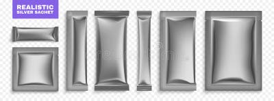 Silver Sachet Packet Set stock vector. Illustration of side - 262713060