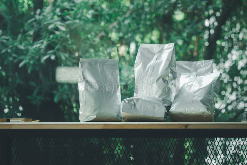 Silver Sachet for Tea, Coffee and Grain Packaging Stock Image - Image ...