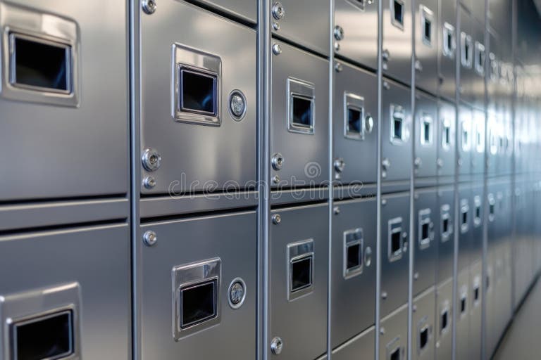 Silver Safe Deposit Boxes stock photo. Image of bank - 358883218