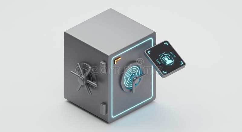 Silver Safe with Digital Card Illustration Showcasing Data Protection ...