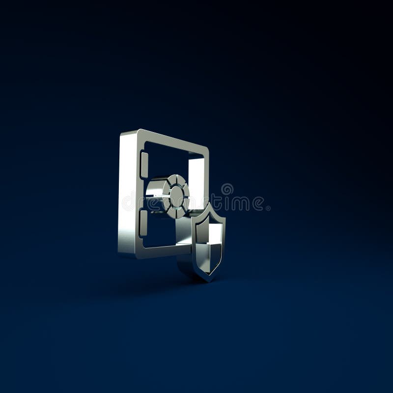 Silver Safe with Shield Icon Isolated on Blue Background. Insurance ...