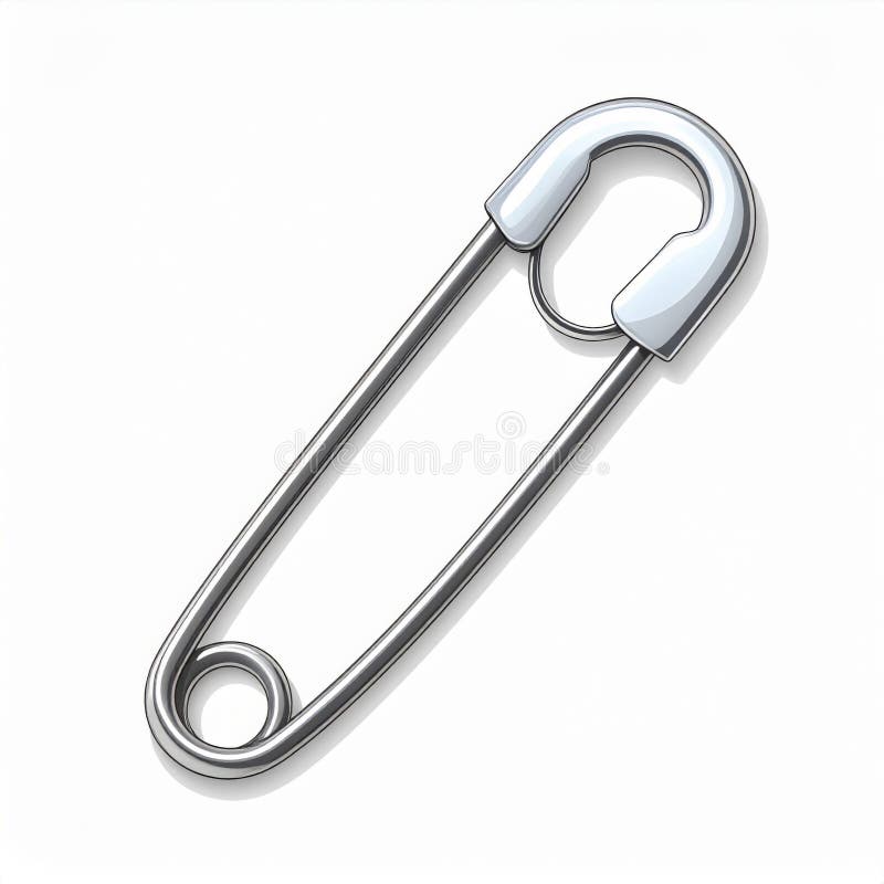 Silver Safety Pin with White Plastic Top on White Background Stock ...
